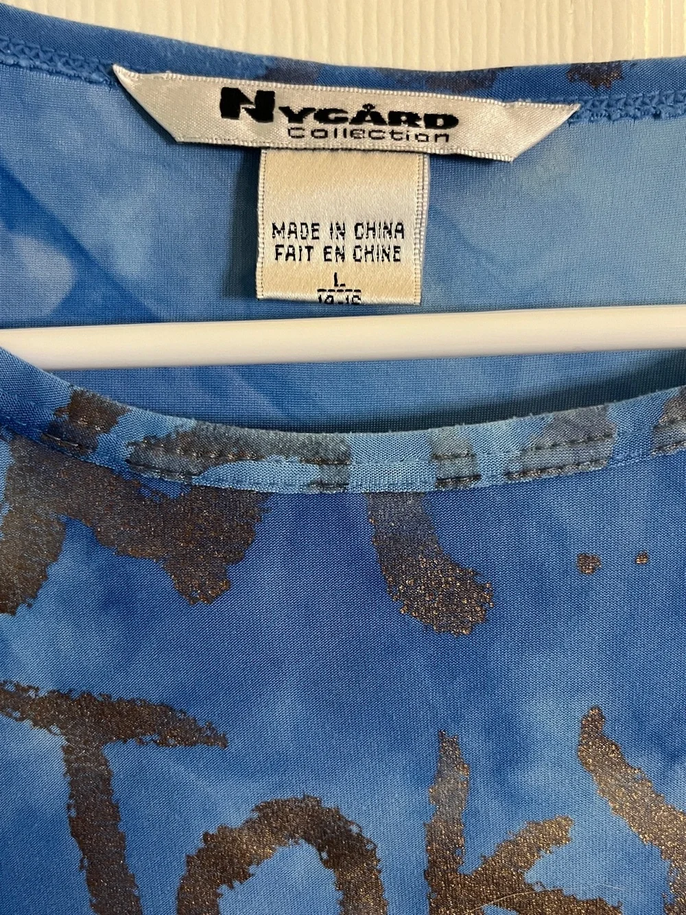 Nygard Collection | Tops | Blue Script Travel Print Long Sleeve Top ...